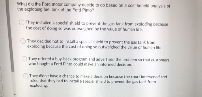 Solved What did the Ford motor company decide to do based on | Chegg.com