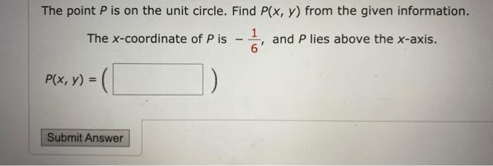 Solved The point P is on the unit circle. Find P(x,y) from | Chegg.com