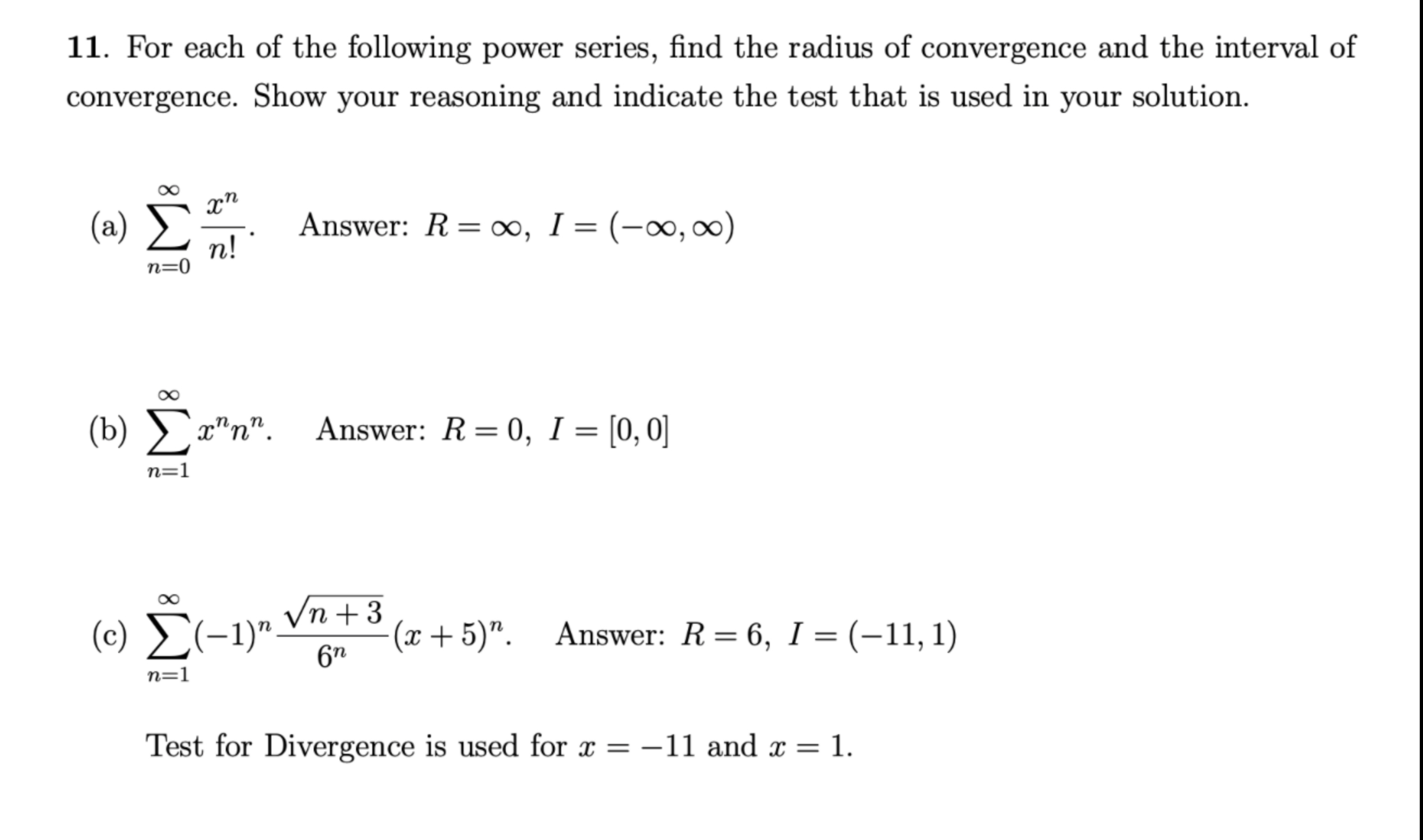 Solved For each of the following power series, find the | Chegg.com