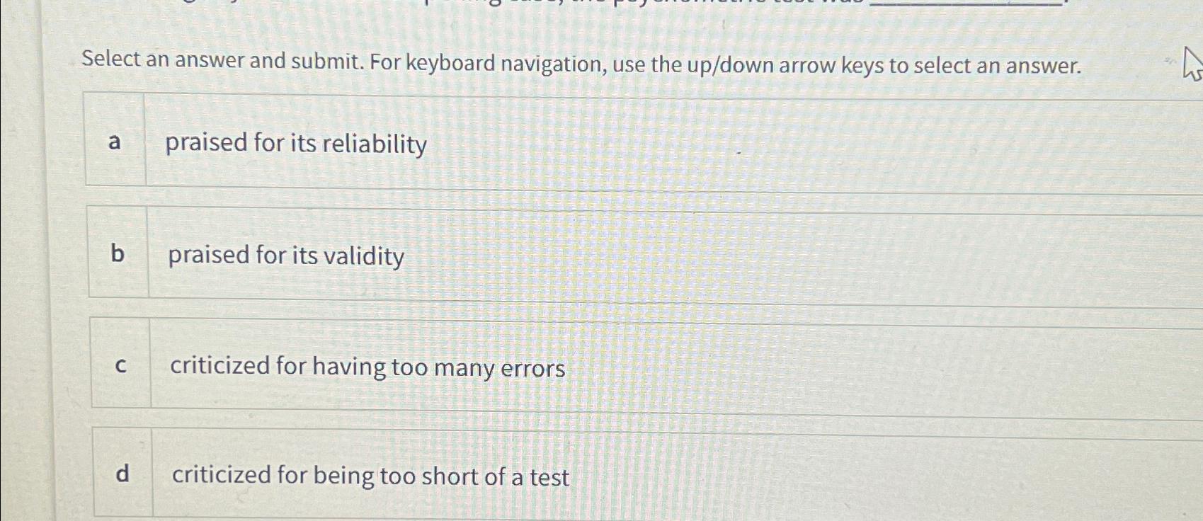 Solved Select an answer and submit. For keyboard navigation, | Chegg.com