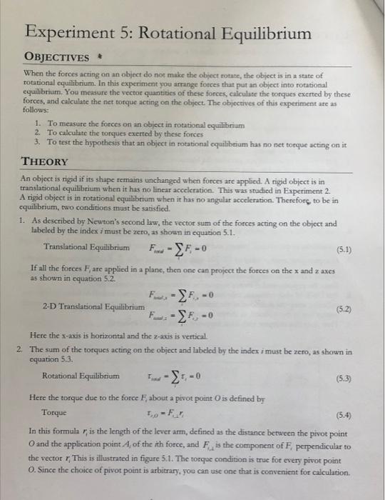 Experiment 5: Rotational Equilibrium OBJECTIVES When | Chegg.com