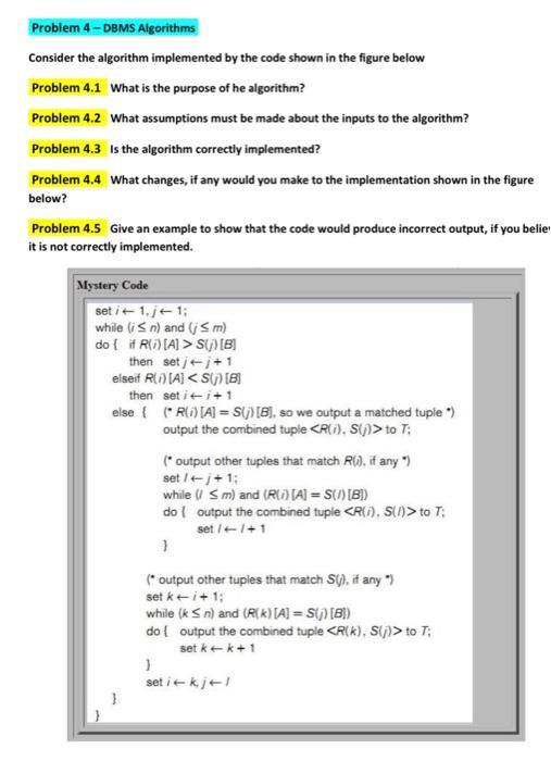 Solved Problem 4 Dbms Algorithms Consider The Algorithm 7104