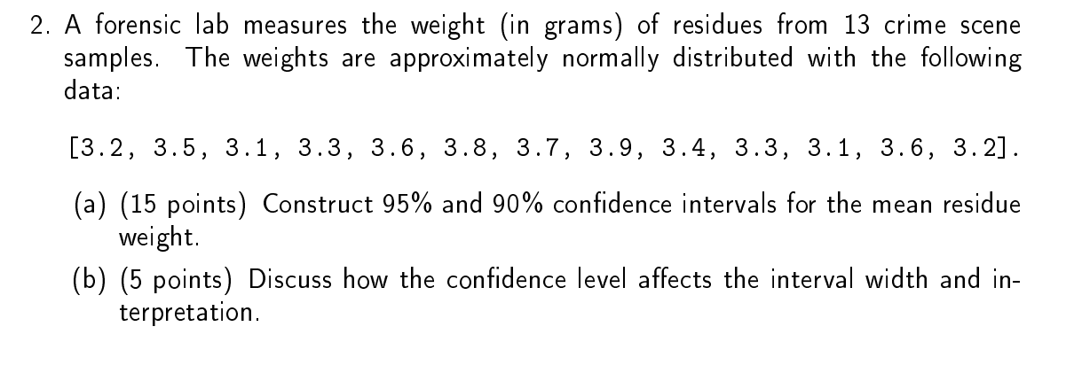 Solved A forensic lab measures the weight (in ﻿grams) of | Chegg.com