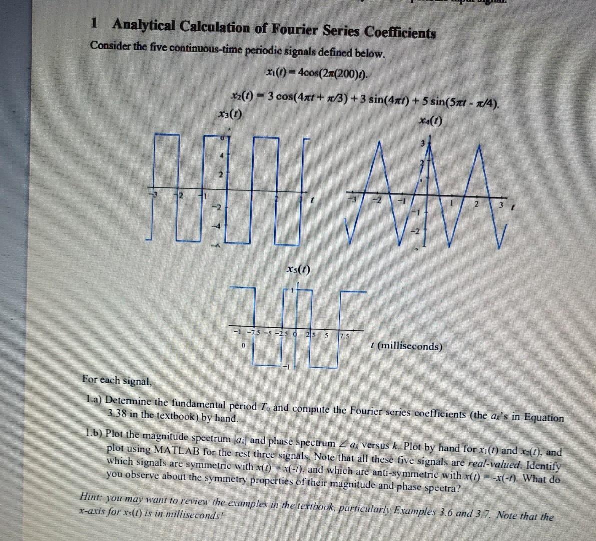 Solved 1 Analytical Calculation of Fourier Series | Chegg.com