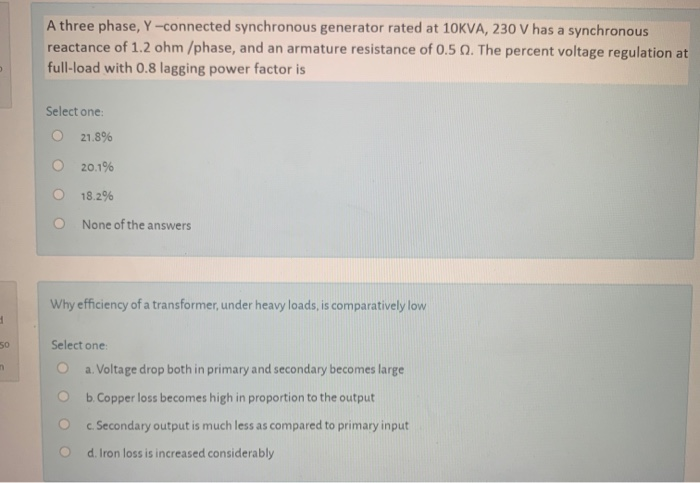 Solved A Three Phase Y Connected Synchronous Generator