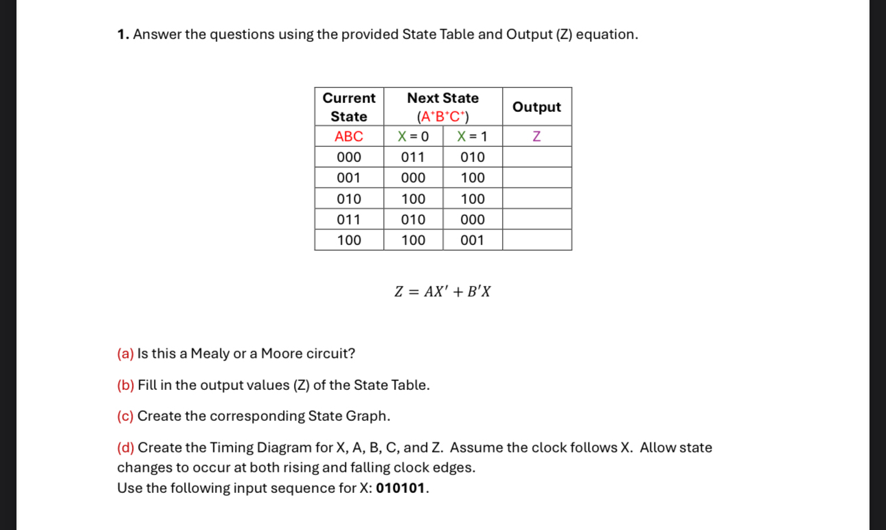 Solved Answer the questions using the provided State Table | Chegg.com