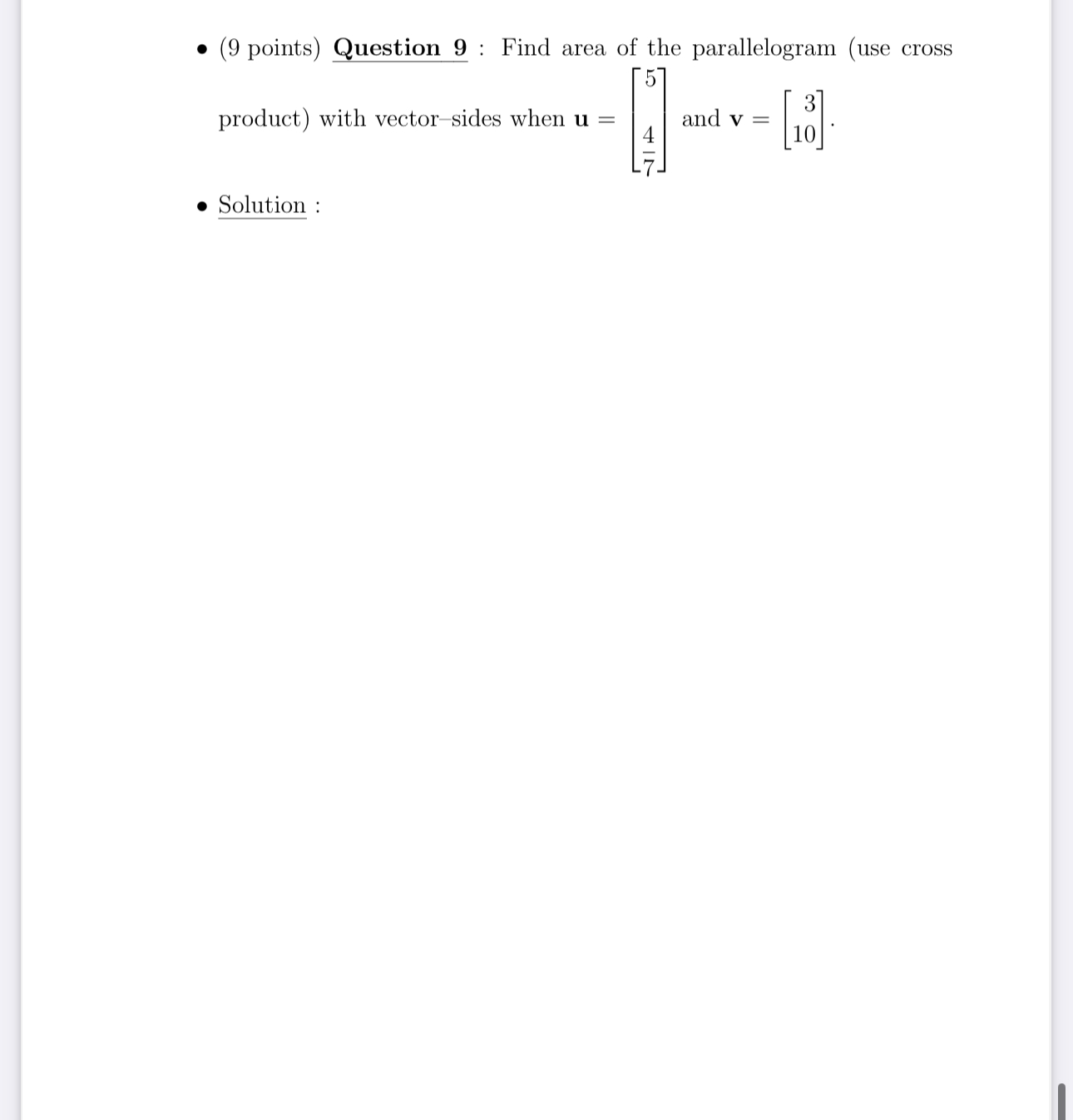 Solved (9 ﻿points) ﻿Question 9 ﻿: Find area of the | Chegg.com