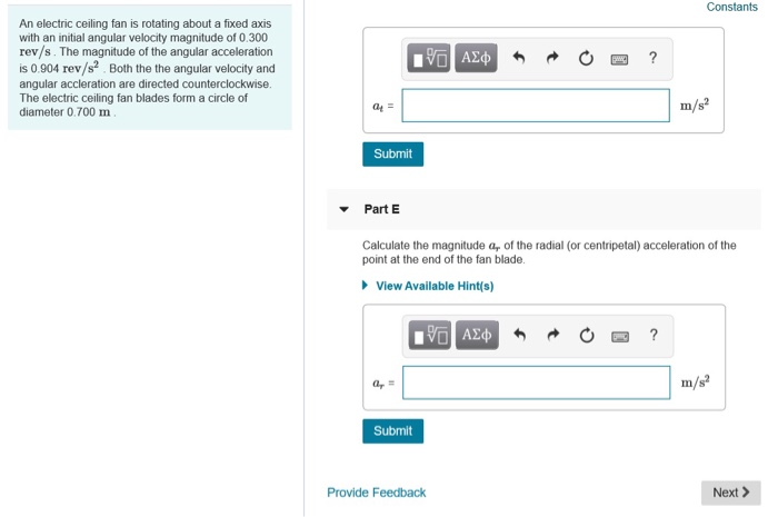 Solved Part A An electric ceiling fan is rotating about a | Chegg.com