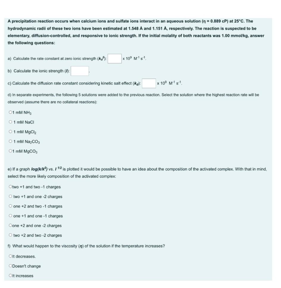Solved A precipitation reaction occurs when calcium ions and | Chegg.com