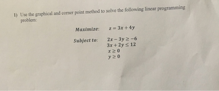 Solved 1) Use the graphical and corner point method to solve | Chegg.com