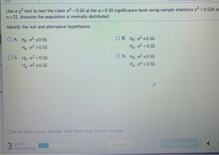 Solved Use a x2 test to test the claim o2 = 0.55 at the | Chegg.com
