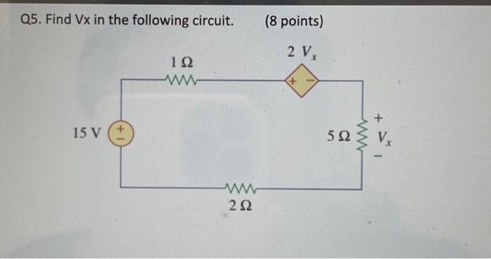 Solved Q5. Find Vx in the following circuit. | Chegg.com