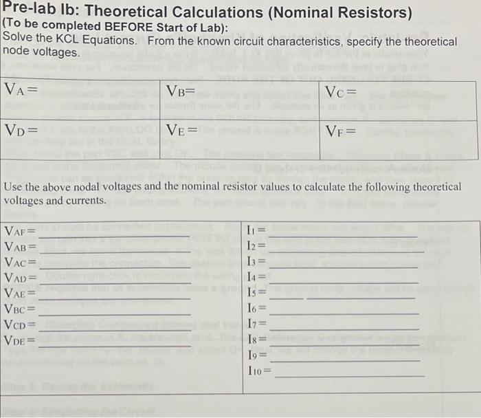 Solved Pre-lab Ib: Theoretical Calculations (Nominal | Chegg.com