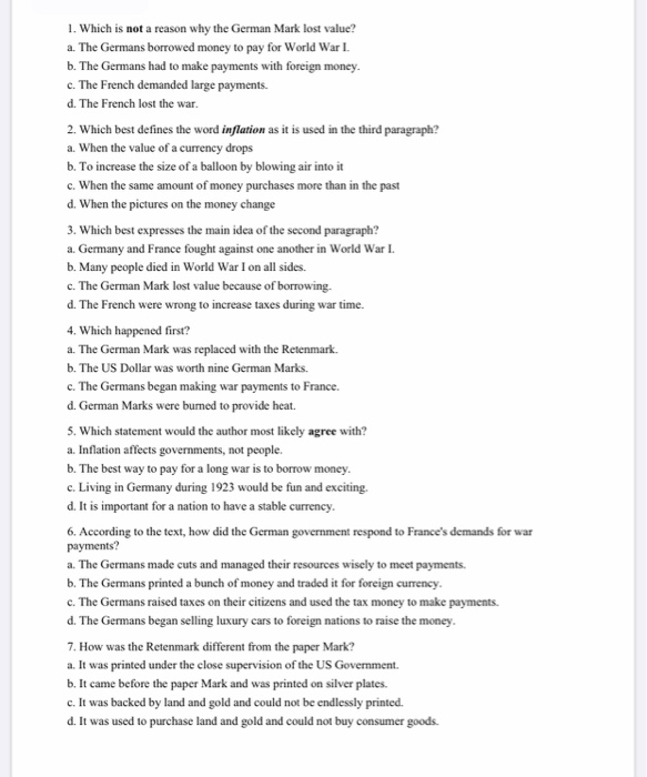Directions: Read the following passage and answer the | Chegg.com