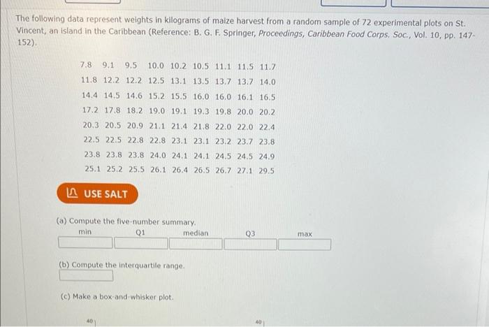 Solved The following data represent weights in kilograms of | Chegg.com