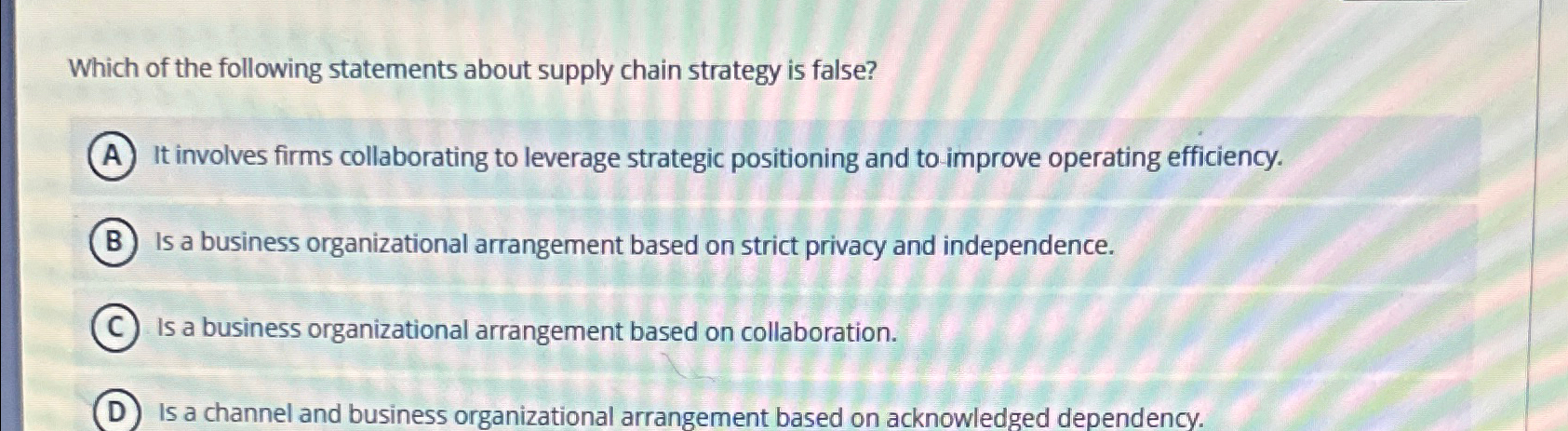 Solved Which of the following statements about supply chain | Chegg.com