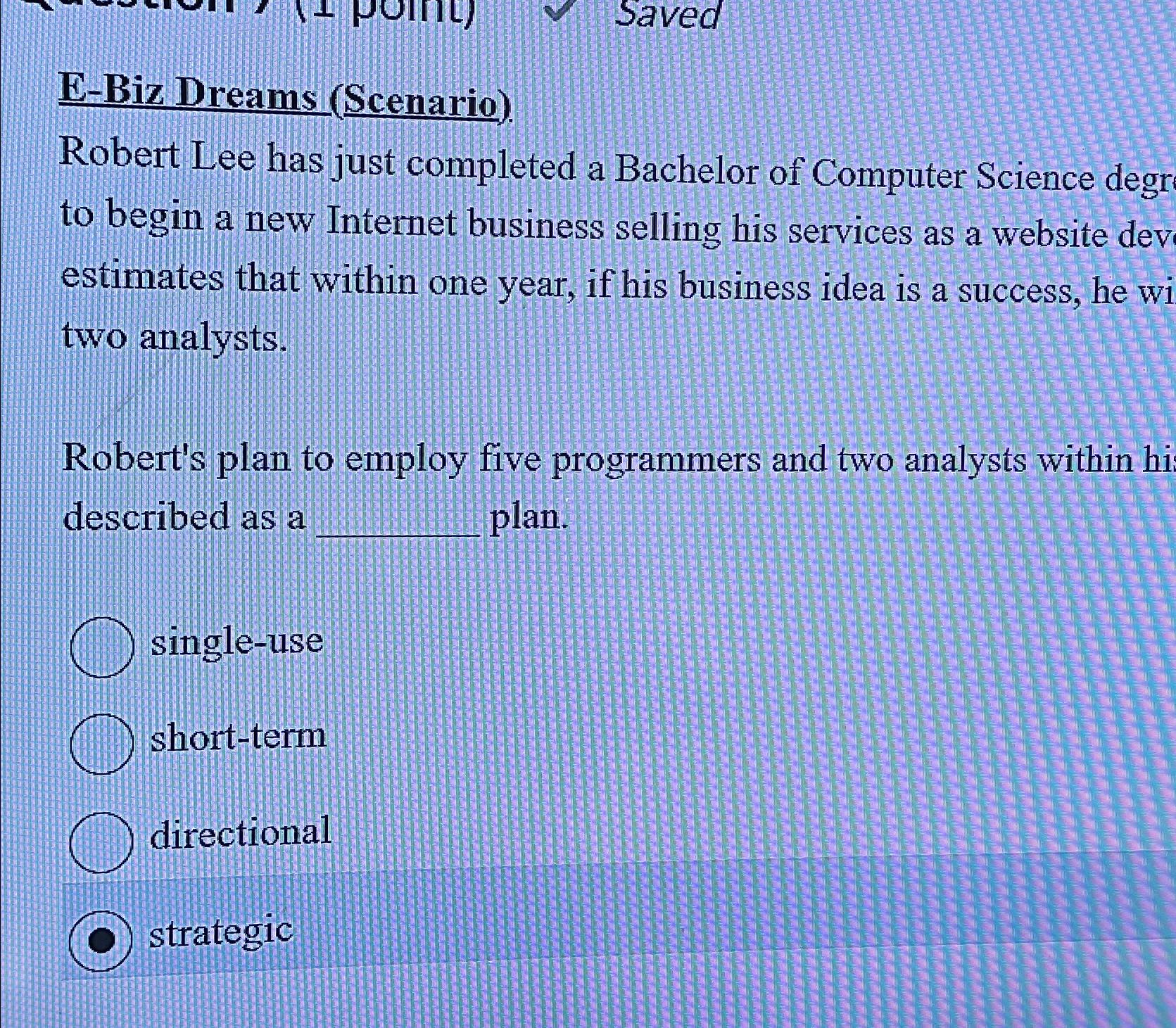 Solved E-Biz Dreams (Scenario).Robert Lee has just completed | Chegg.com