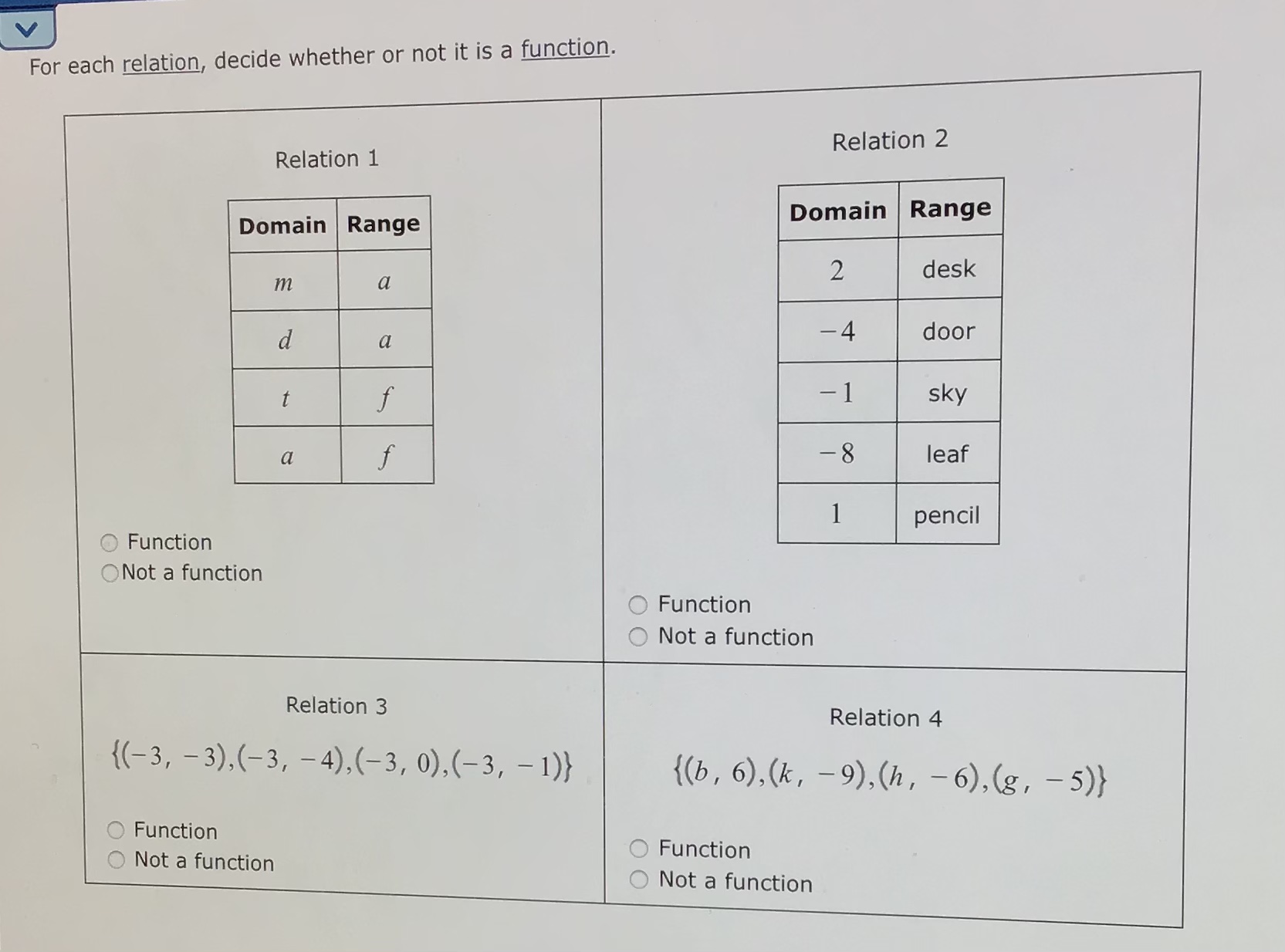 Solved For each relation, decide whether or not it is a | Chegg.com