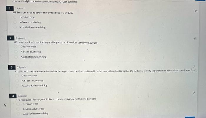 Solved thoose the right data mining methods in each case | Chegg.com