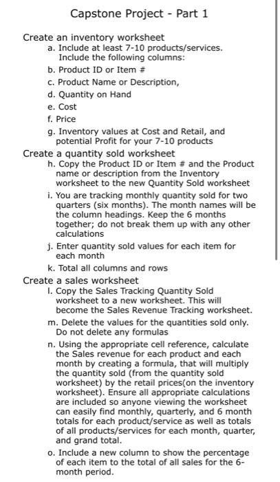Solved Capstone Project - Part 1 Create an inventory | Chegg.com
