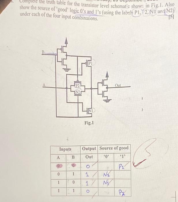 Solved show the so truth table for the transistor level | Chegg.com