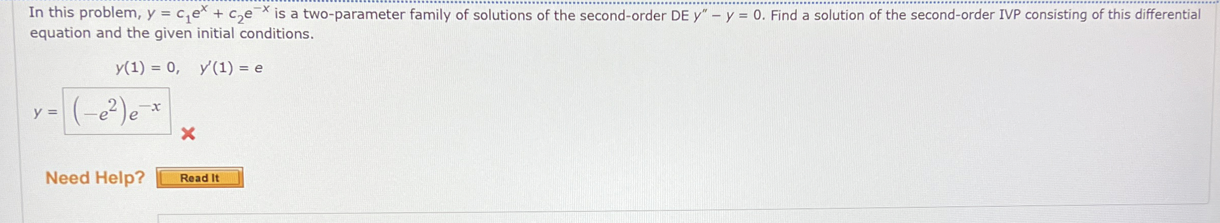 Solved In this problem, y=c1ex+c2e-x ﻿is a two-parameter | Chegg.com