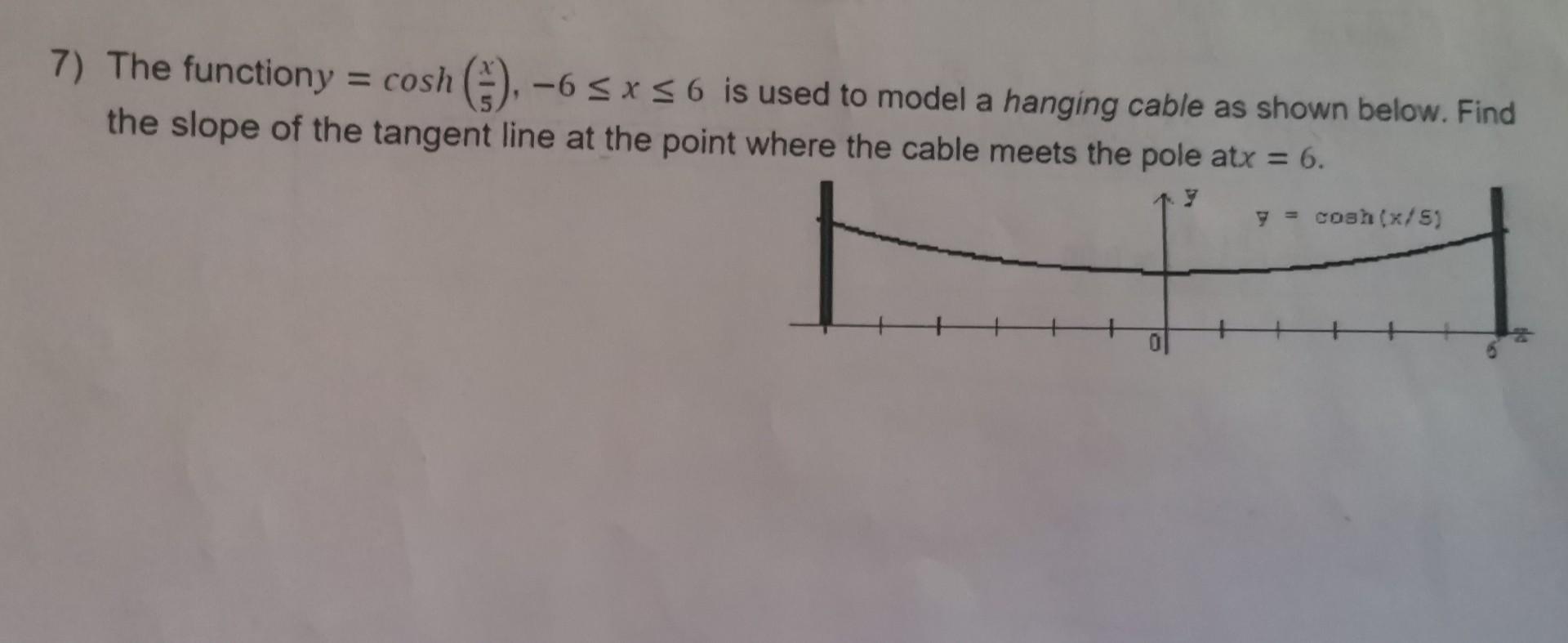 Solved 7) The function y=cosh(5x),−6≤x≤6 is used to model a | Chegg.com