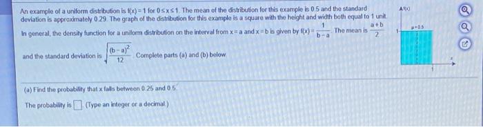 Solved A) ab 05 An example of a uniform distribution is | Chegg.com