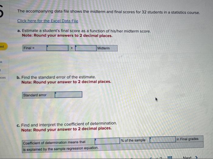 Solved The accompanying data file shows the midterm and | Chegg.com