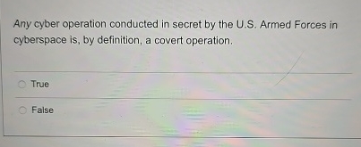 Solved Any cyber operation conducted in secret by the U.S. | Chegg.com