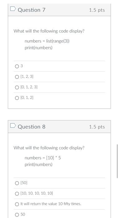 Solved Question 9 What will the following code display? | Chegg.com