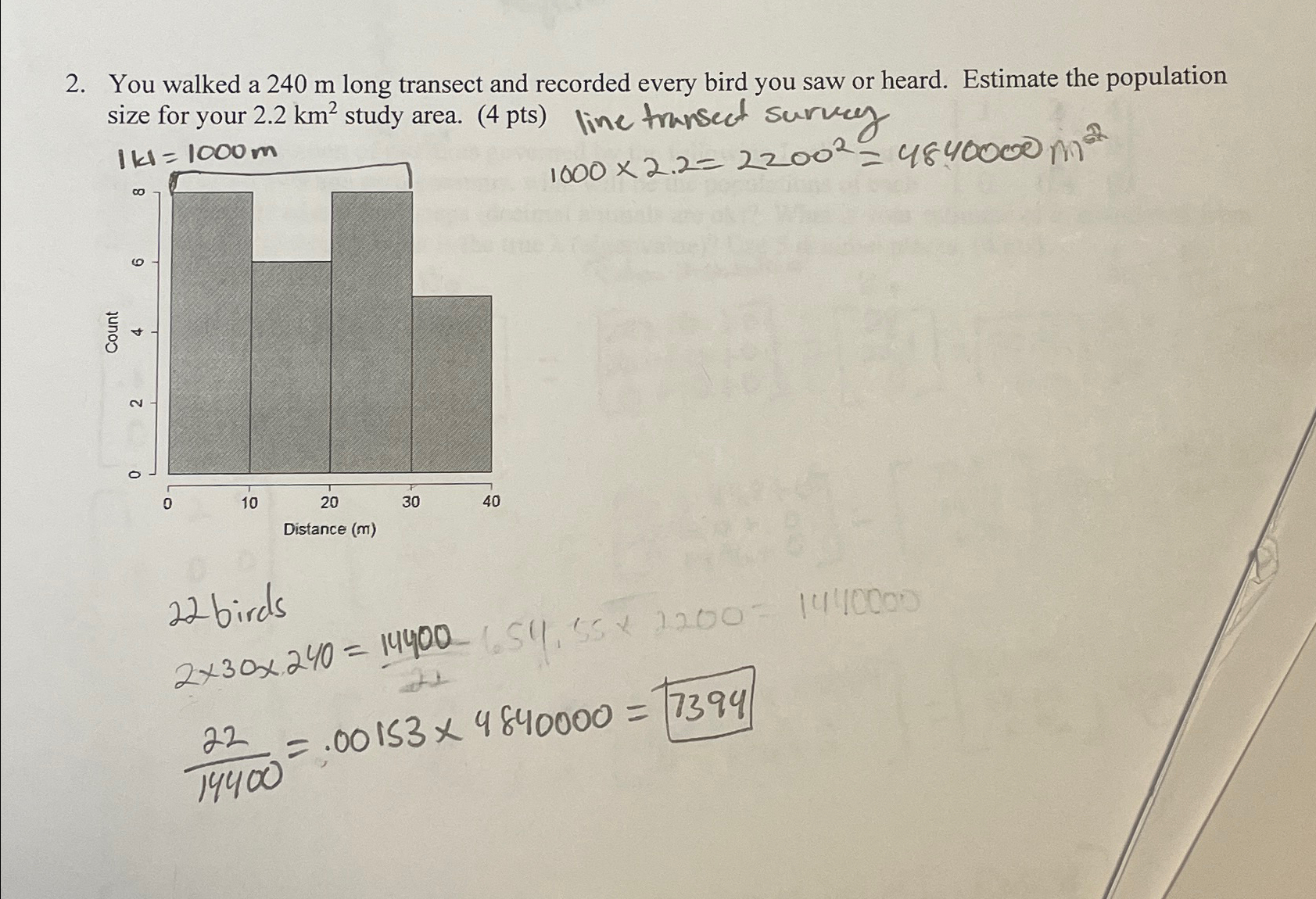 Solved You walked a 240m ﻿long transect and recorded every | Chegg.com