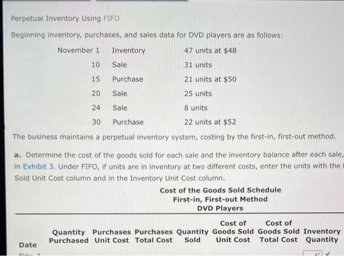 Solved Perpetual Inventory Using FIFO Beginning inventory, | Chegg.com