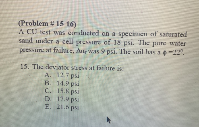 Solved (Problem # 15-16) A CU test was conducted on a | Chegg.com