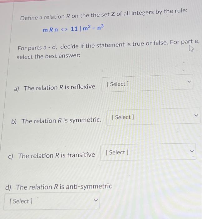 Solved Define a relation R on the the set Z of all integers | Chegg.com