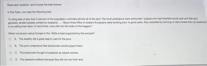 Pead each question and choose the best answer. in | Chegg.com