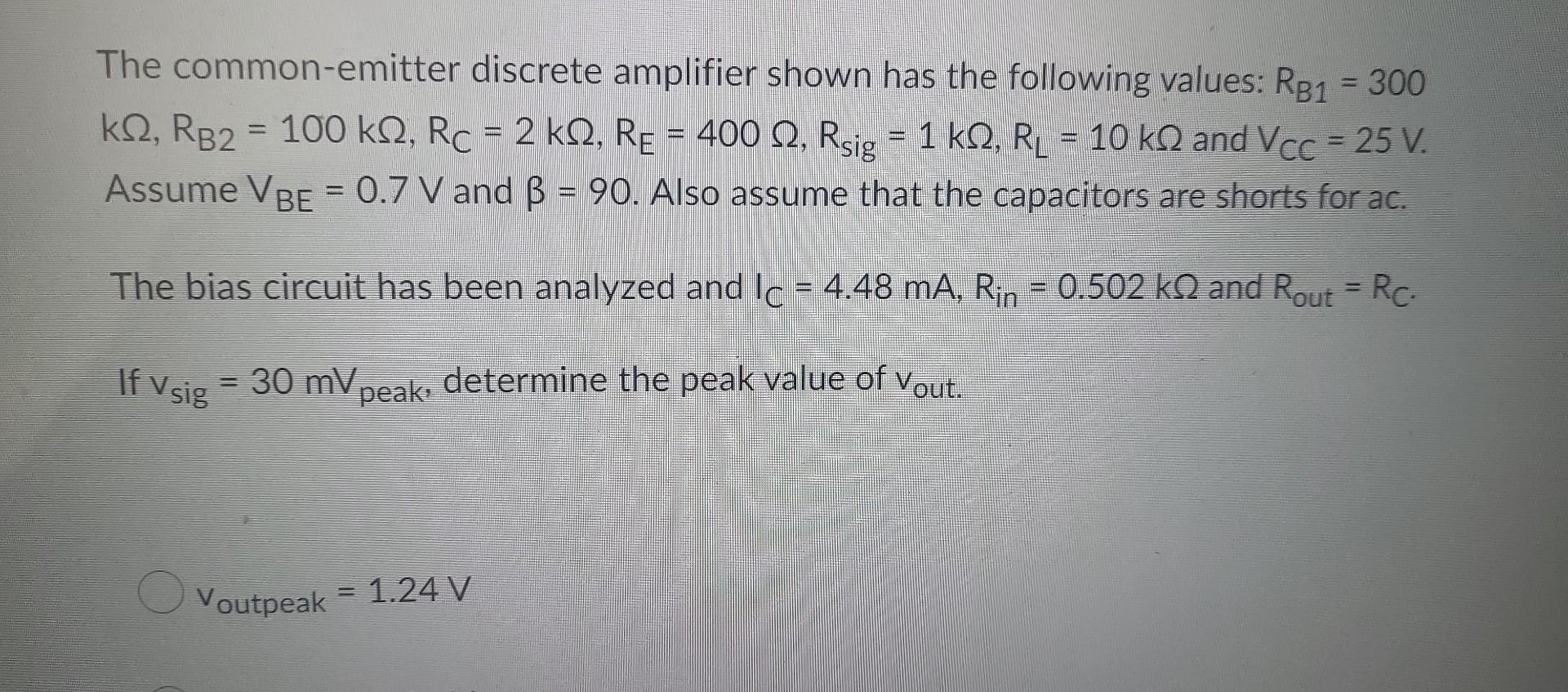 Solved The common-emitter discrete amplifier shown has the | Chegg.com