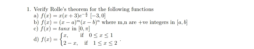 Solved Verify Rolle's theorem for the following | Chegg.com