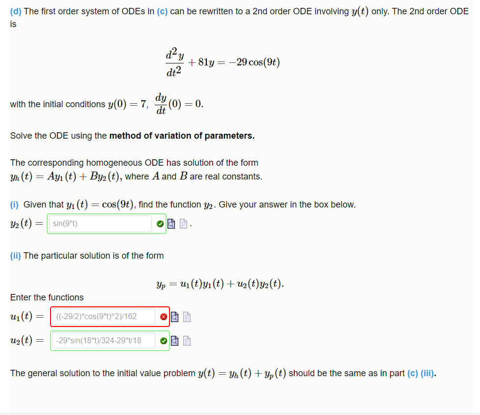 Solved (d) ﻿The first order system of ODEs in (c) ﻿can be | Chegg.com
