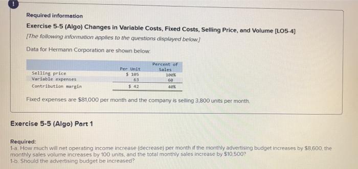 Solved Required information Exercise 5-5 (Algo) Changes in | Chegg.com
