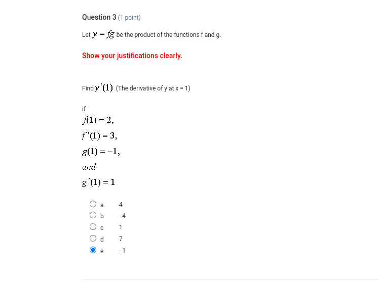 Solved Question 3 (1 ﻿point)Let y=fg be the product of the | Chegg.com