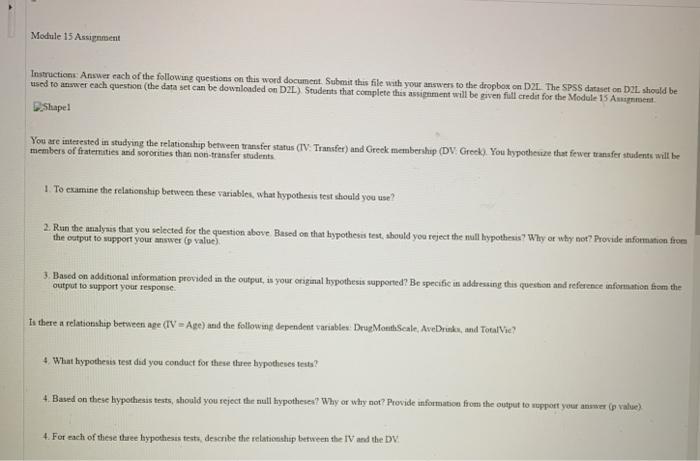 Module 15 Assignment Instructions Answer each of the | Chegg.com