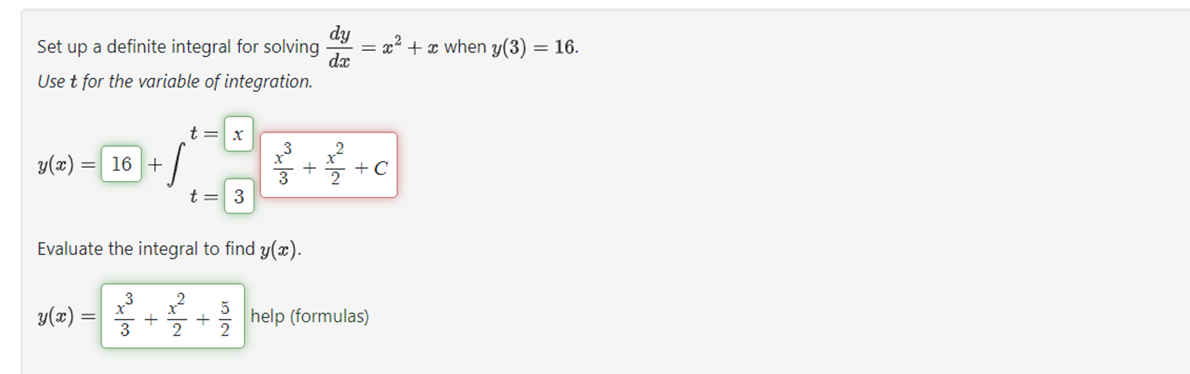 Solved Set up a definite integral for solving dydx=x2+x | Chegg.com