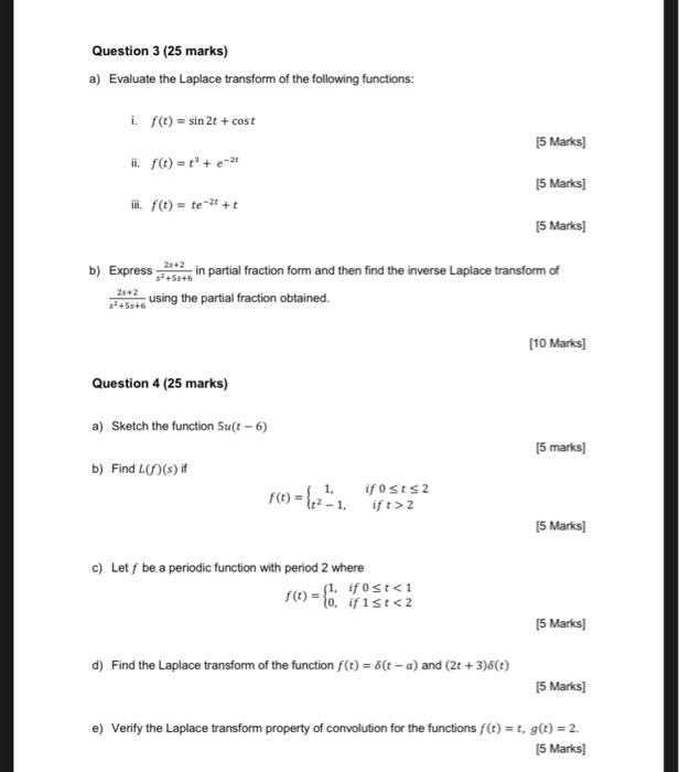 a) Evaluate the Laplace transform of the following | Chegg.com