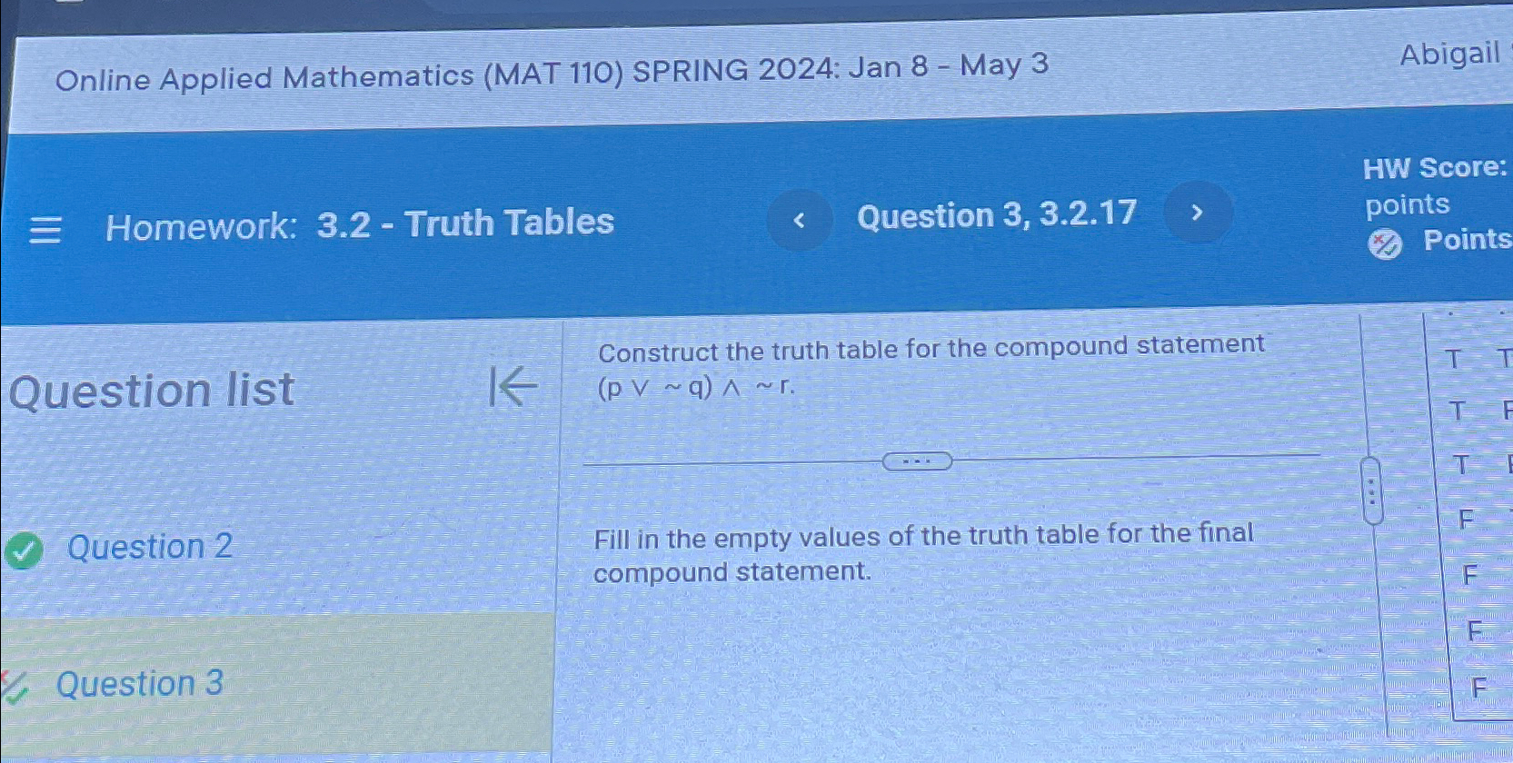 Online Applied Mathematics (MAT 110) ﻿SPRING 2024: | Chegg.com