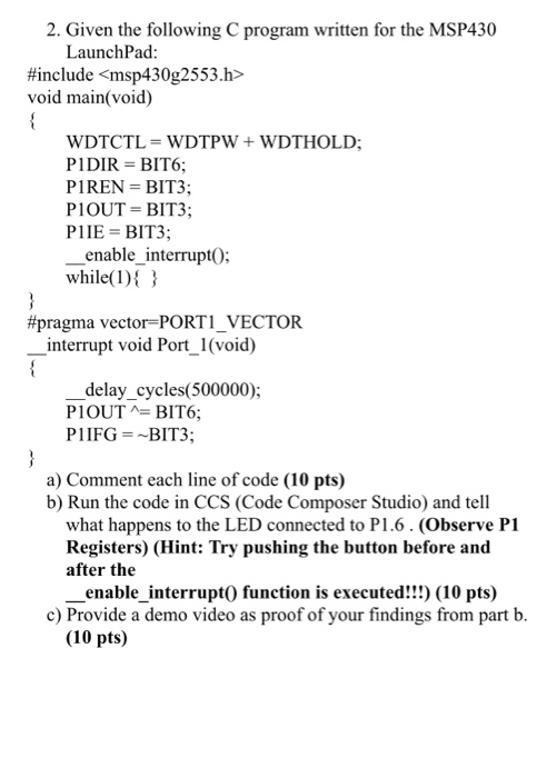 2. Given the following program written for the MSP430 | Chegg.com