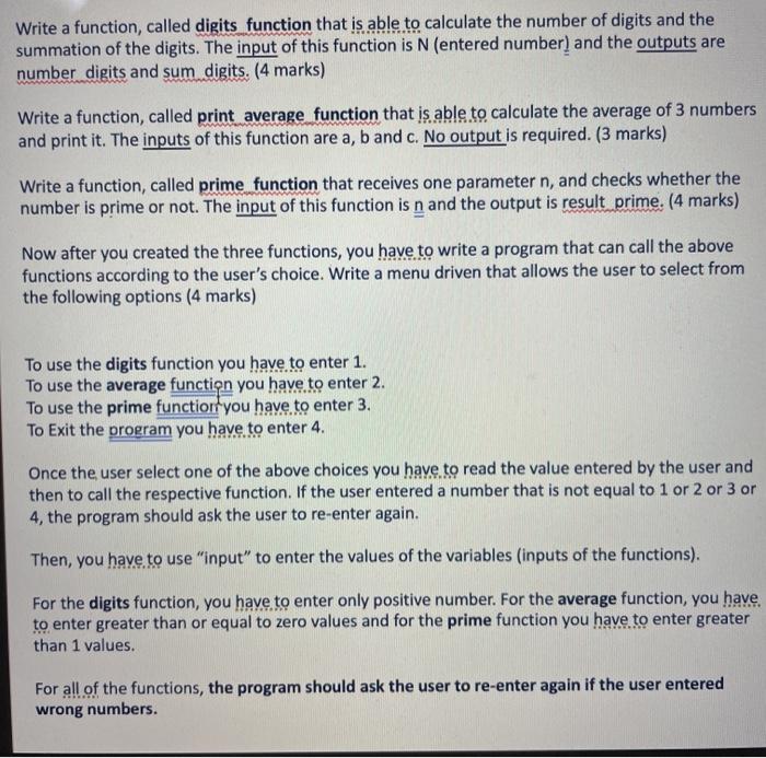 Solved Write a function, called digits function that is able | Chegg.com