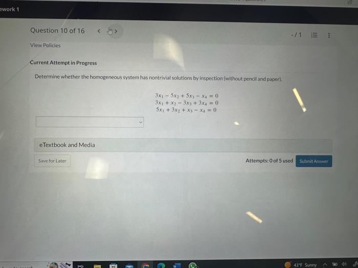 Solved Determine whether the homogeneous system has | Chegg.com