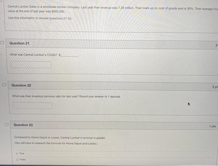Solved Central Lumber Sales is a wholesale lumber company. | Chegg.com
