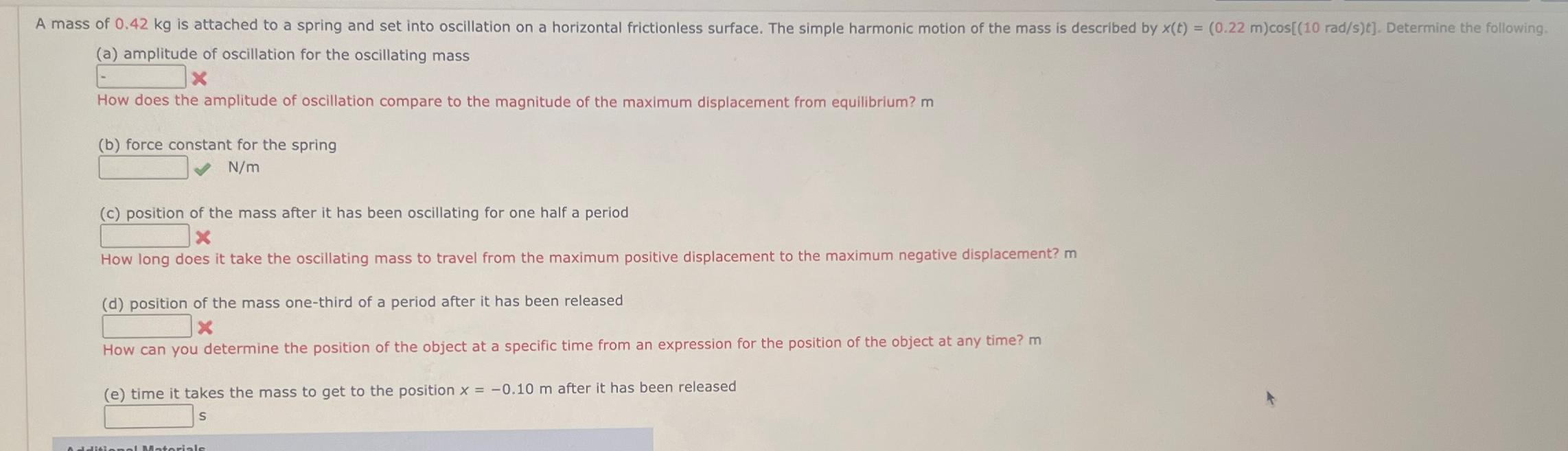Solved (a) ﻿amplitude of oscillation for the oscillating | Chegg.com